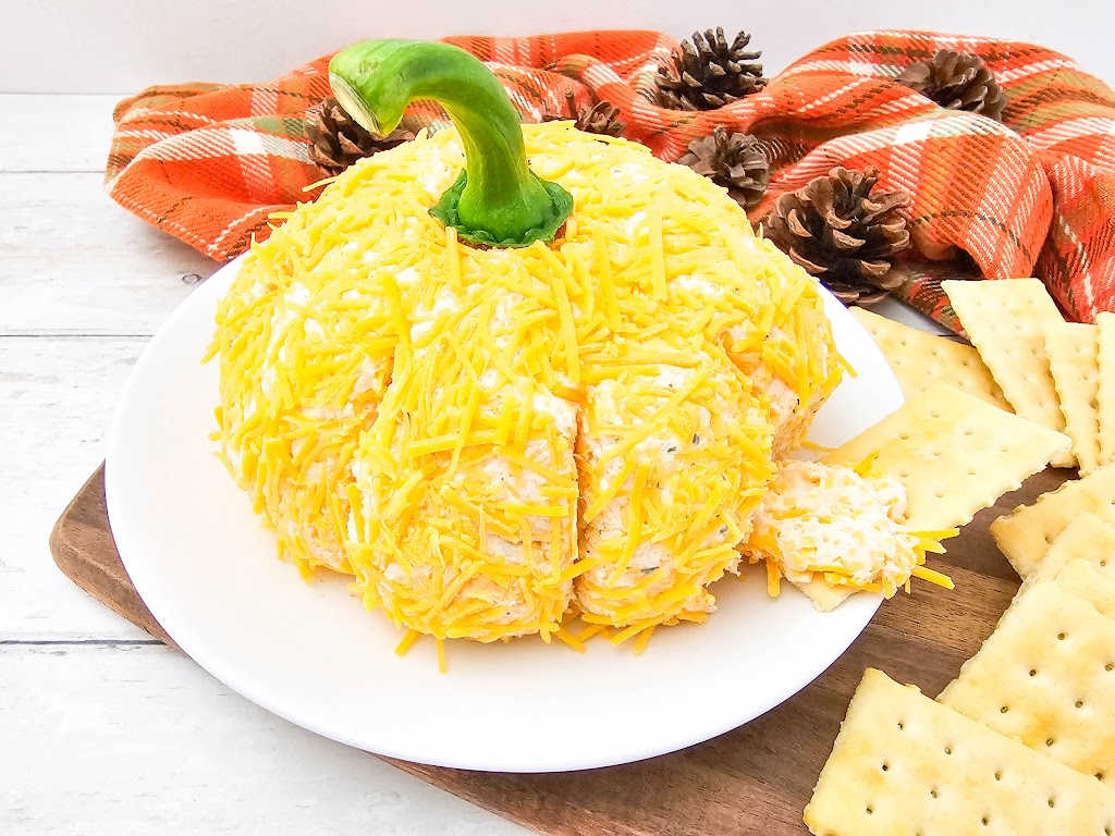Festive Pumpkin Shaped Cheese Ball - Easy Fall Appetizer Recipe