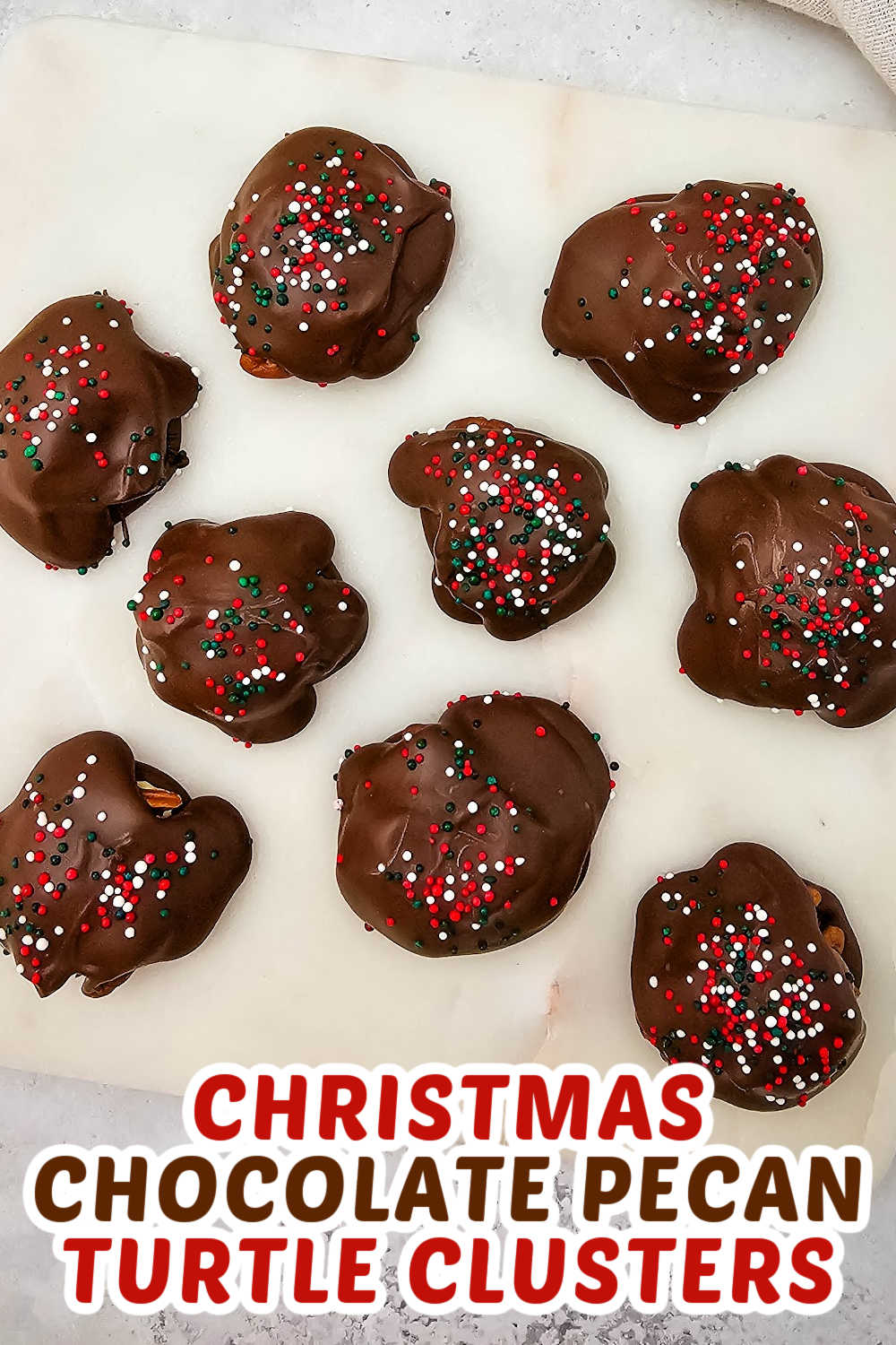 Christmas Chocolate Pecan Turtle Clusters - Easy Candy Dessert