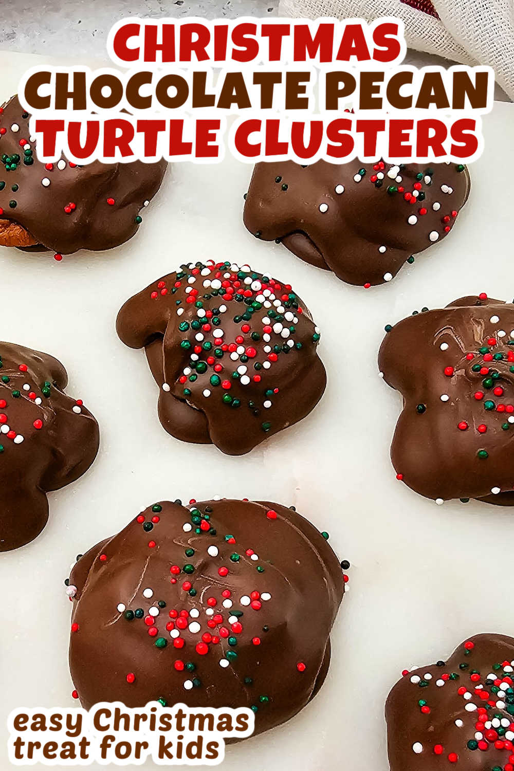 Christmas Chocolate Pecan Turtle Clusters - Easy Candy Dessert